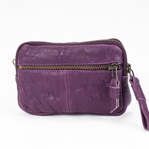 Imperial Purple Leather Small Wallet, Coin Pouch Zipper Pocket Passport ...