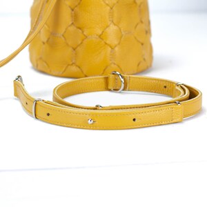 Yellow Mini Bucket Bag in Pebbled Leather, Drawstring Bag Small Purse ...