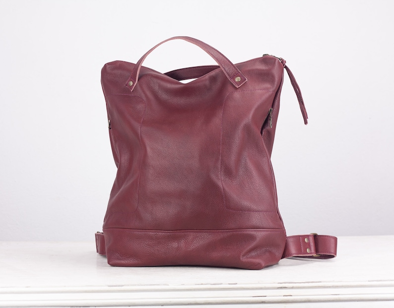 Burgundy Backpack in Leather Unisex, Simple Backpack Bag Everyday Bag ...