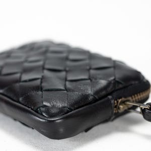 Black Leather Small Wallet, Coin Pouch Zipper Pocket Passport Hand ...