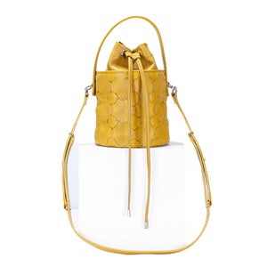 Yellow Mini Bucket Bag in Pebbled Leather, Drawstring Bag Small Purse ...