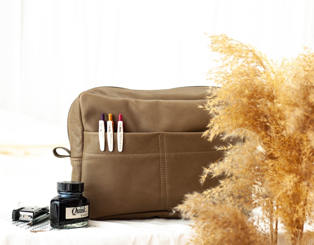 Khaki Brown Leather Bag Organizer: Removable Purse Insert - Ydra ...