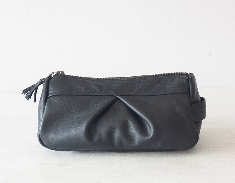 Black Leather Accessory Bag Pencil Case Makeup Cosmetic Bag - Etsy