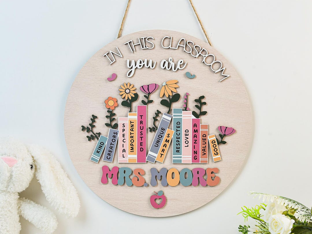 Custom 3D Teacher Door Hanger, Gift for Teacher,floral Teacher Name ...