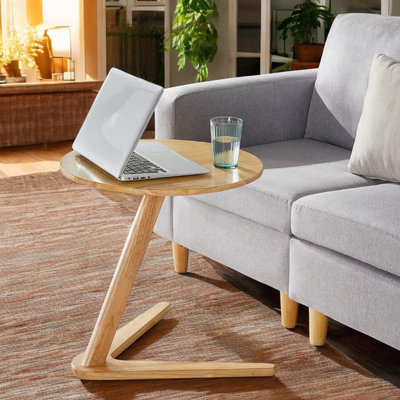 Rustic Walnut Wooden Round Coffee Table for Sofa | Table Living Room ...