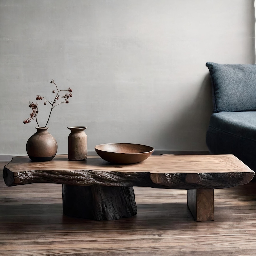 Handmade Oak Wood Coffee Table: Rustic Natural Style Living Room Table ...