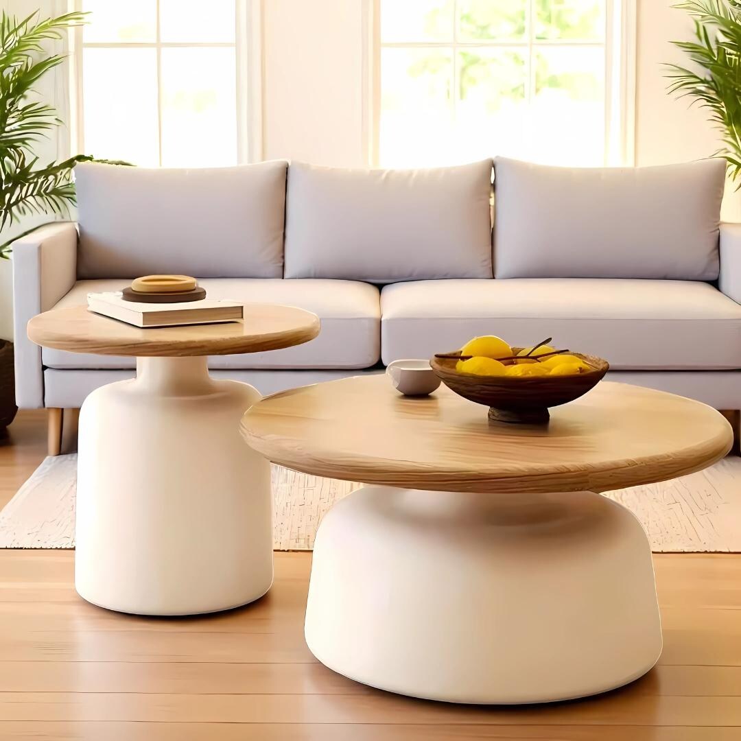 Round Pine Coffee Table: Japanese Style Living Room Furniture - Etsy