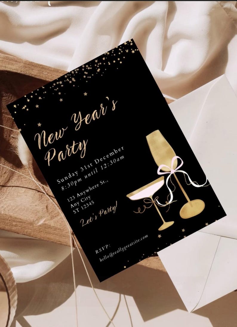 New Years Eve Party Invitation, NYE Party Invitation Template, Black ...