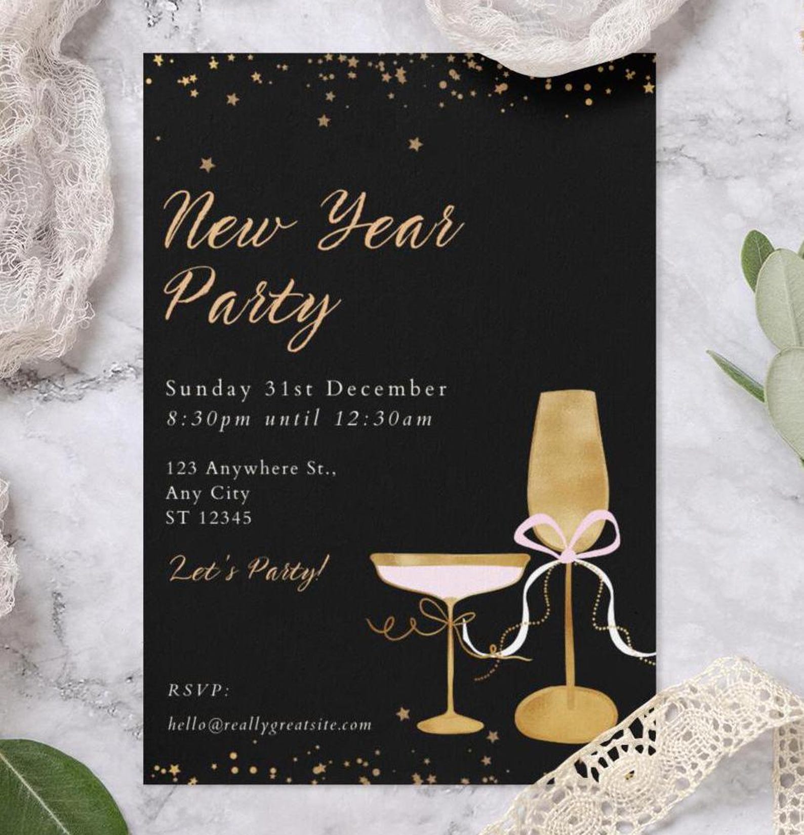 New Years Eve Party Invitation, NYE Party Invitation Template, Black ...