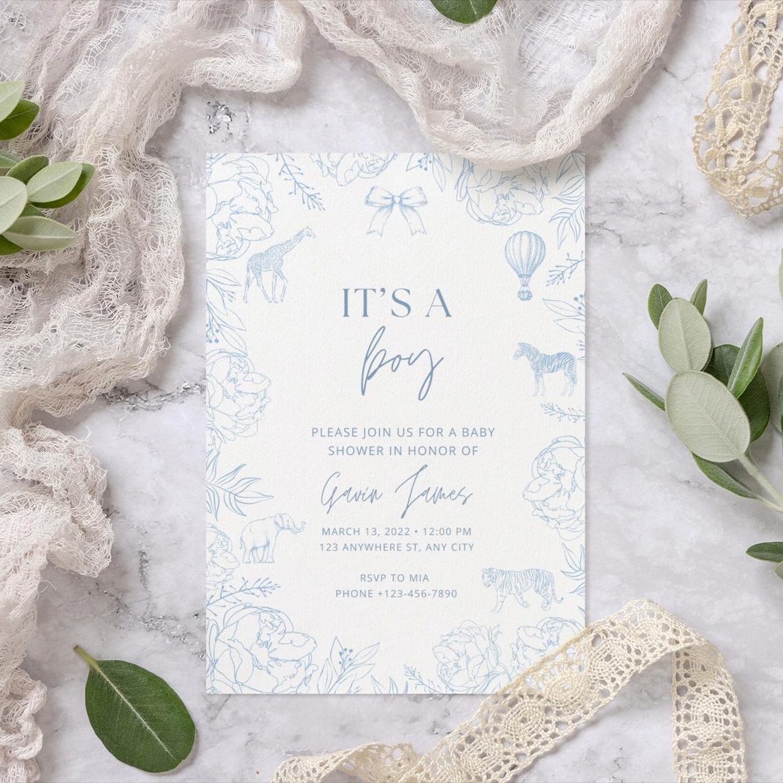 EDITABLE Blue Baby Shower Invitation Template Printable, Baby Boy, Blue ...