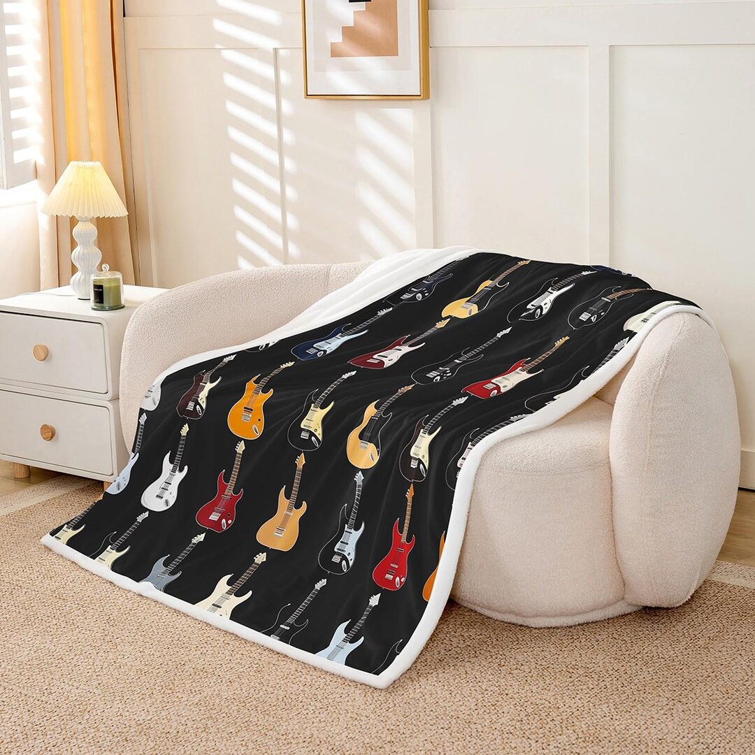 Musical Guitar Flannel Throw Blanket, Classical Music Theme Black ...