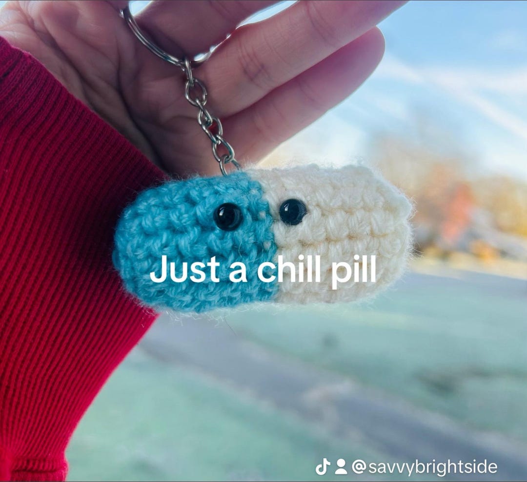 Chill Pill Plushie, Mental Health Plushie, Keychain Charm With Keyring ...