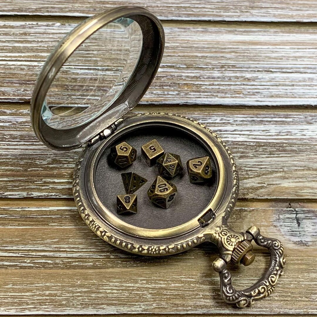 Steampunk Dice Set - Antique Gold Pocket Watch Shell With Micro Dice ...