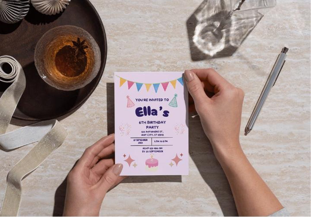 Editable Pink Festive Birthday Invitation, Text Invitation, Birthday ...