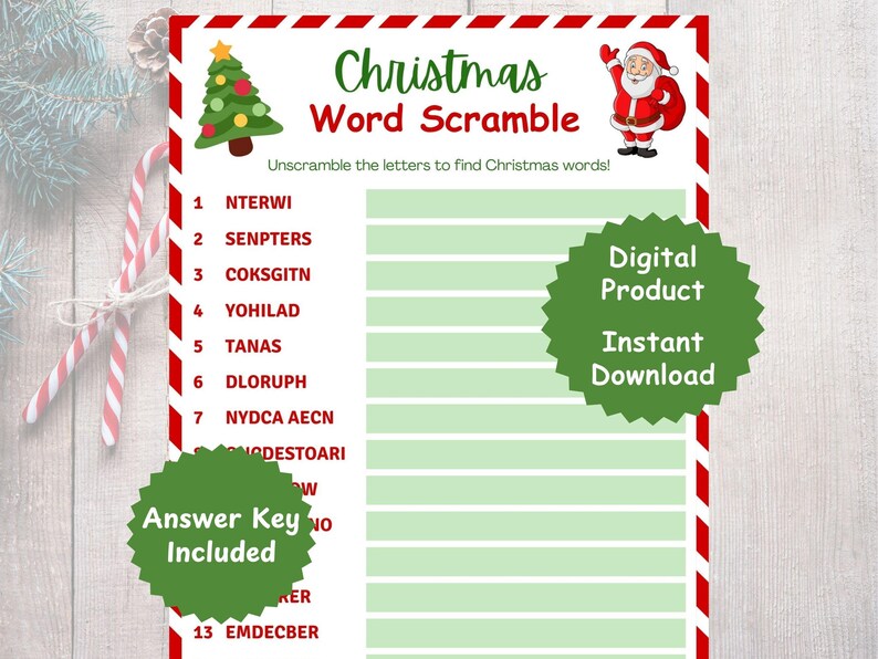 Christmas Word Scramble, Printable Christmas Party Game for Kids Adults ...