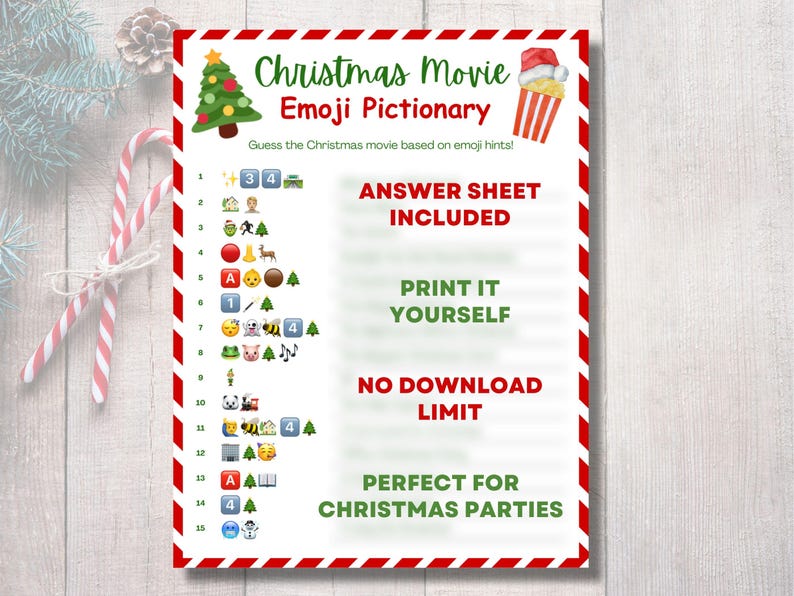 Christmas Movie Emoji Pictionary, Christmas Party Game for Family ...
