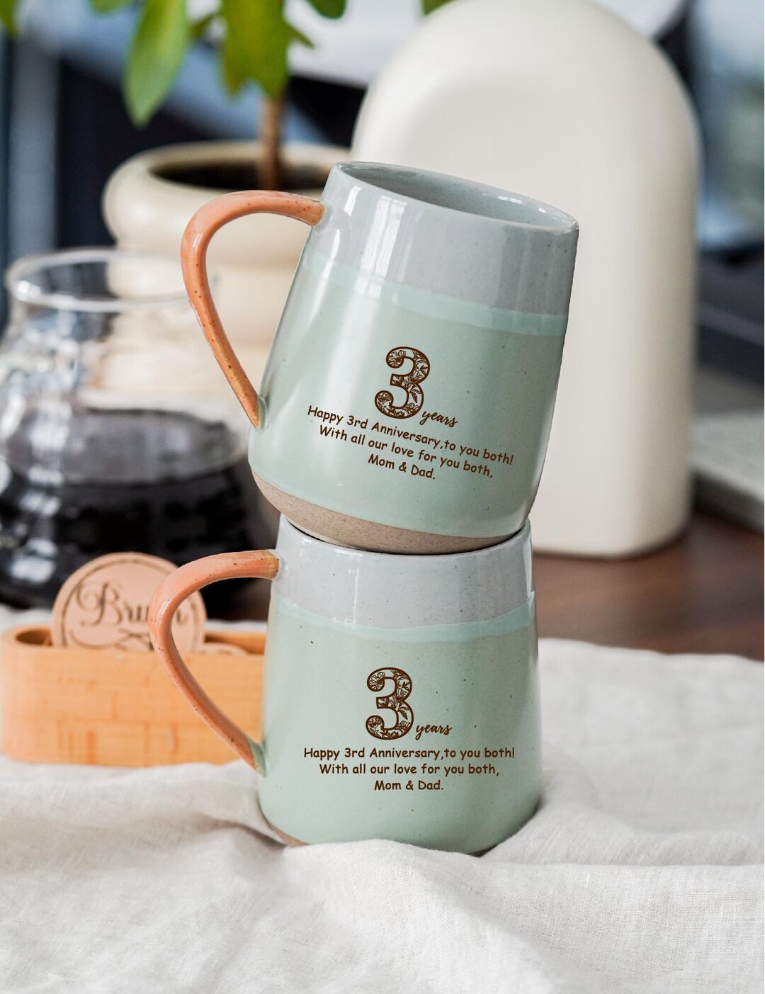 3rd Anniversary Gift，custom Mr and Mrs Mug Set,personalised 3rd Anniversary Gift for Wife or ...