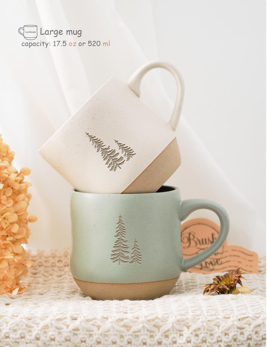 Set of 2 Pine Tree Pottery Mug,pottery Handmade Coffee Mugs Set With ...