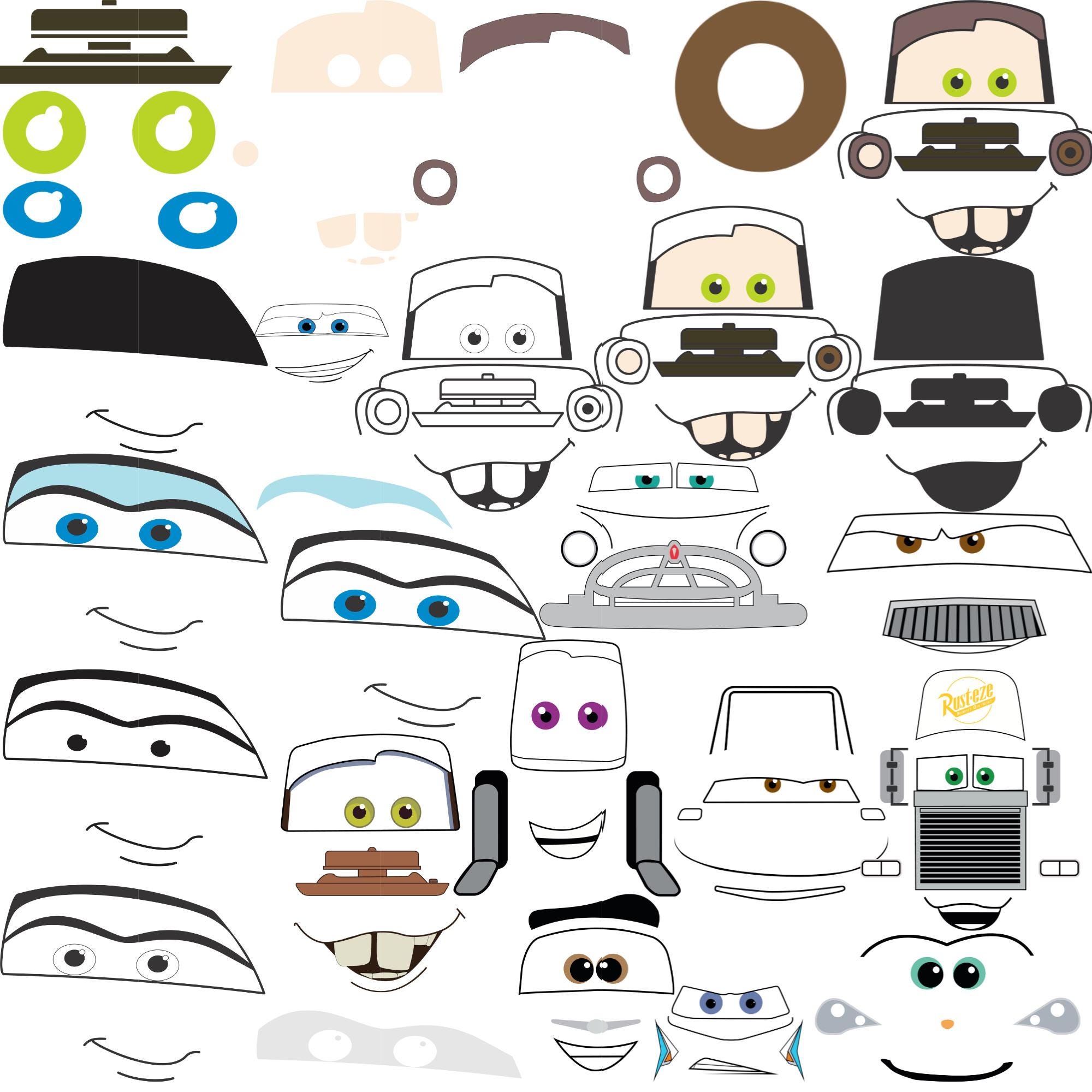 Cars Faces SVG Cliparts Bundle, Cars Tshirt Design Cartoon Cliparts ...