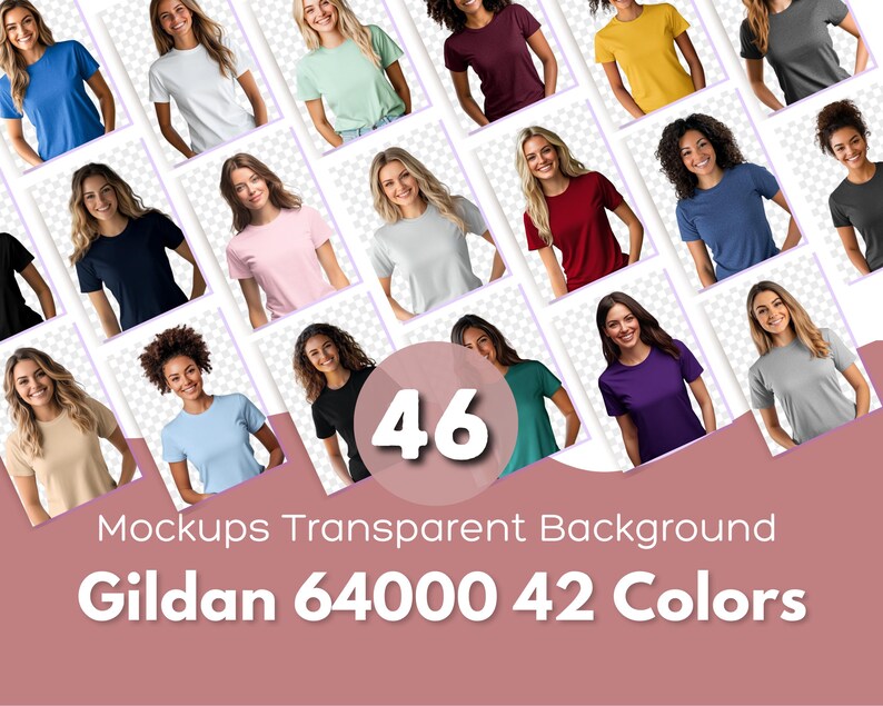 Gildan 64000 T-shirt Mockup Bundle: Transparent Background (digital ...