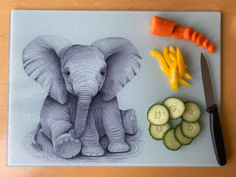 Elsie Elephant Glass Chopping Board/worktop Saver - Etsy