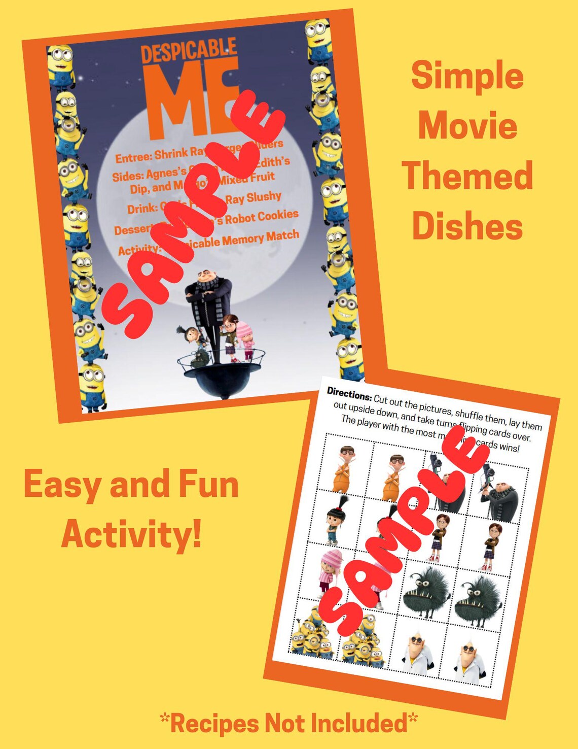 Despicable Me Movie Menus! Set of 4 Menus With Activity Sheets! - Etsy