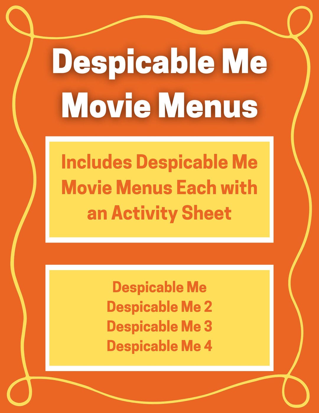 Despicable Me Movie Menus! Set of 4 Menus With Activity Sheets! - Etsy
