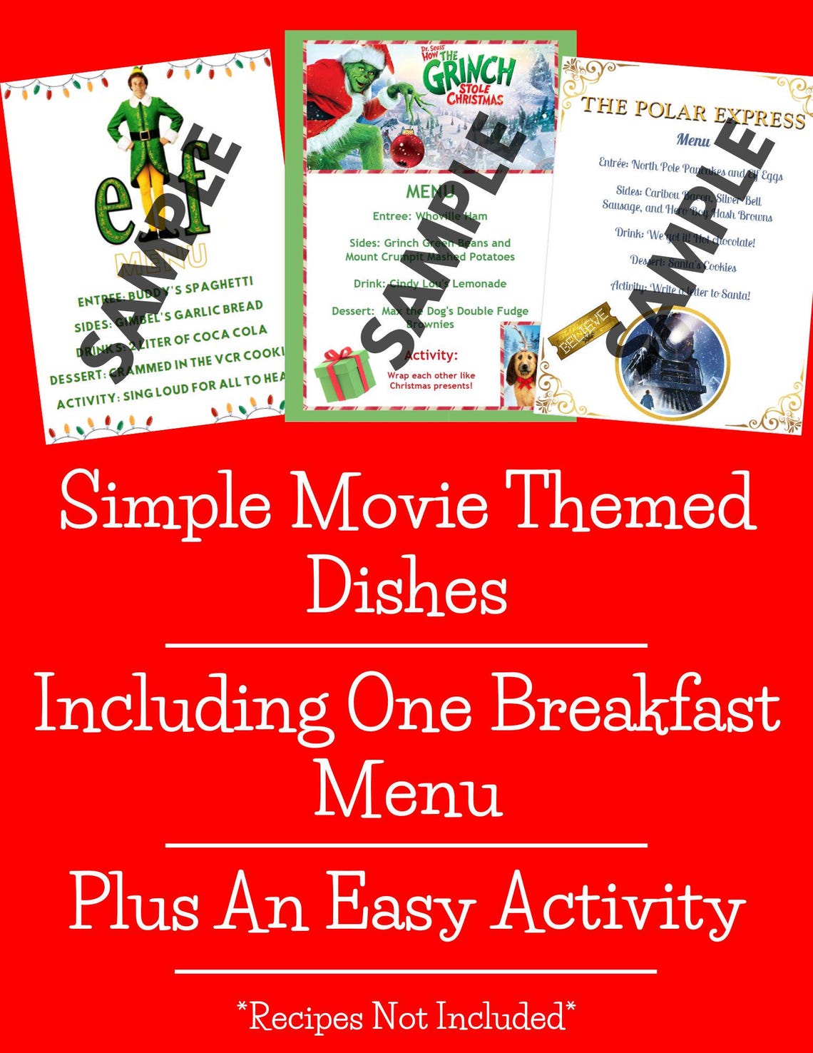 Set of 3 Christmas Movie Menus! How the Grinch Stole Christmas, the ...