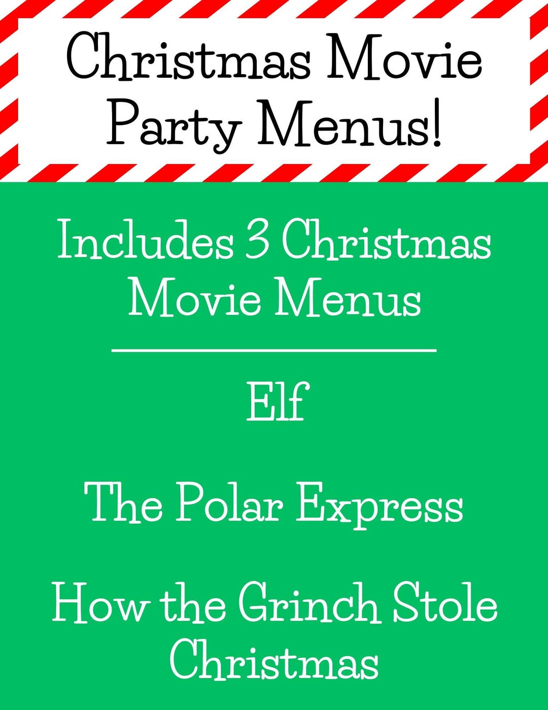 Set of 3 Christmas Movie Menus How the Grinch Stole Christmas, the ...