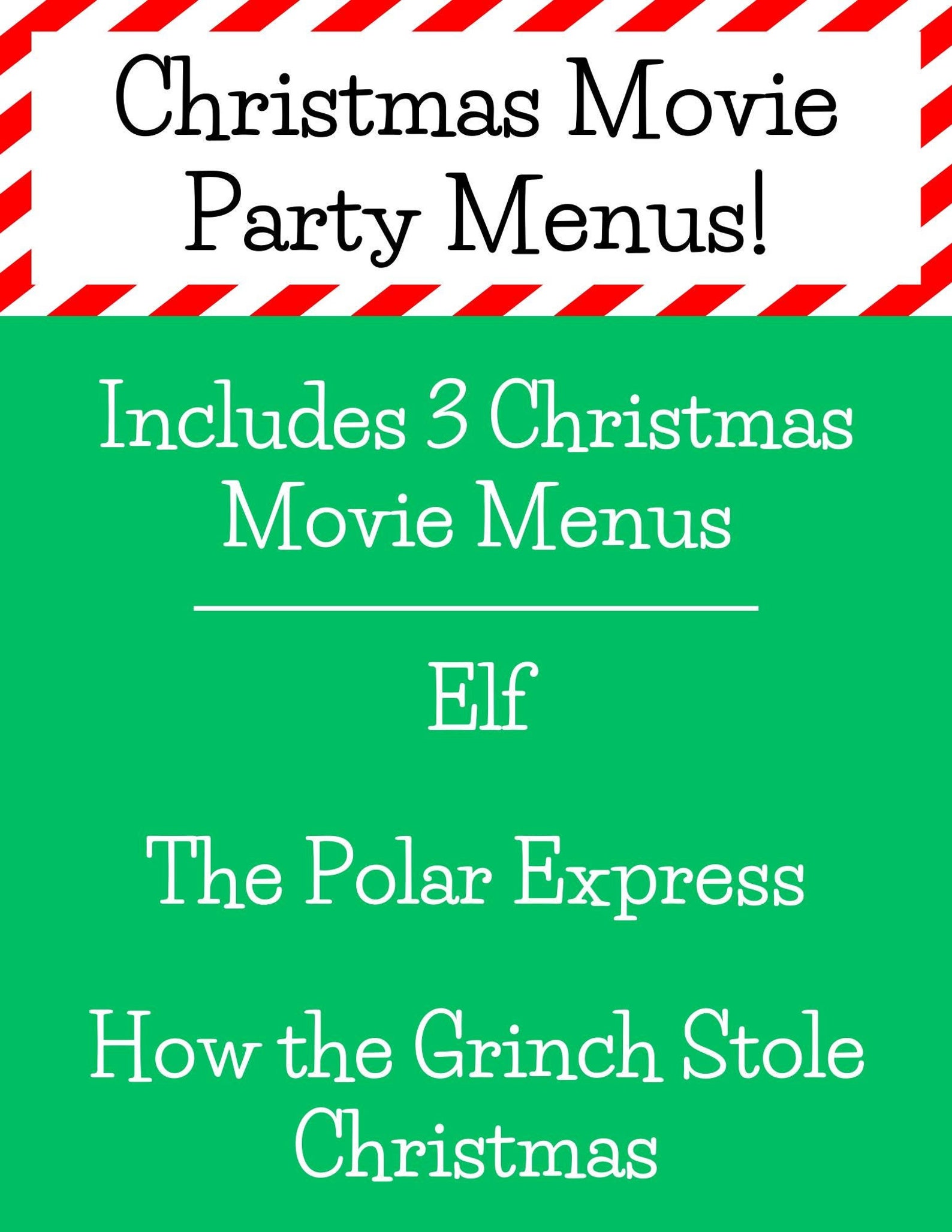 Set of 3 Christmas Movie Menus How the Grinch Stole Christmas, the ...