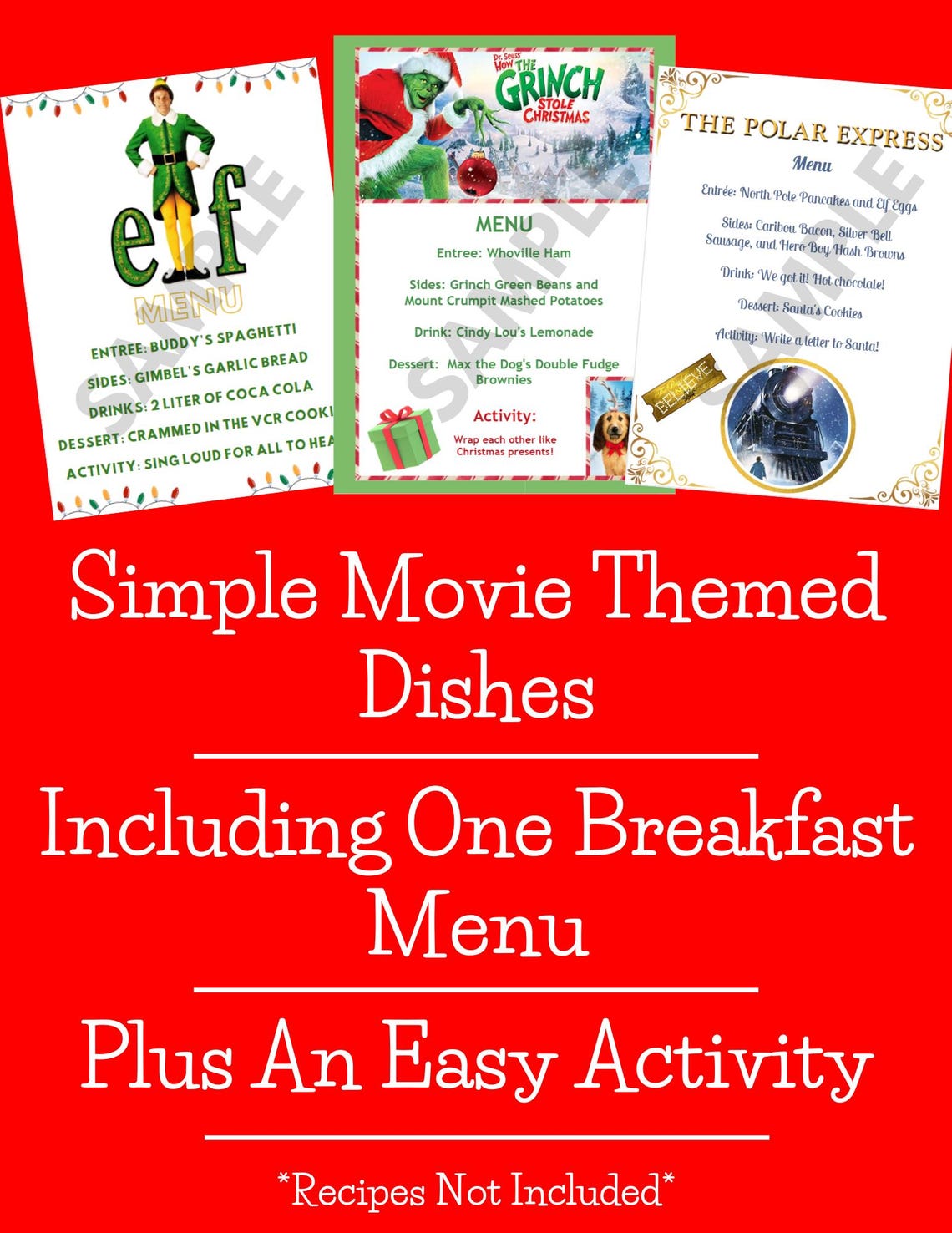 Set of 3 Christmas Movie Menus How the Grinch Stole Christmas, the ...
