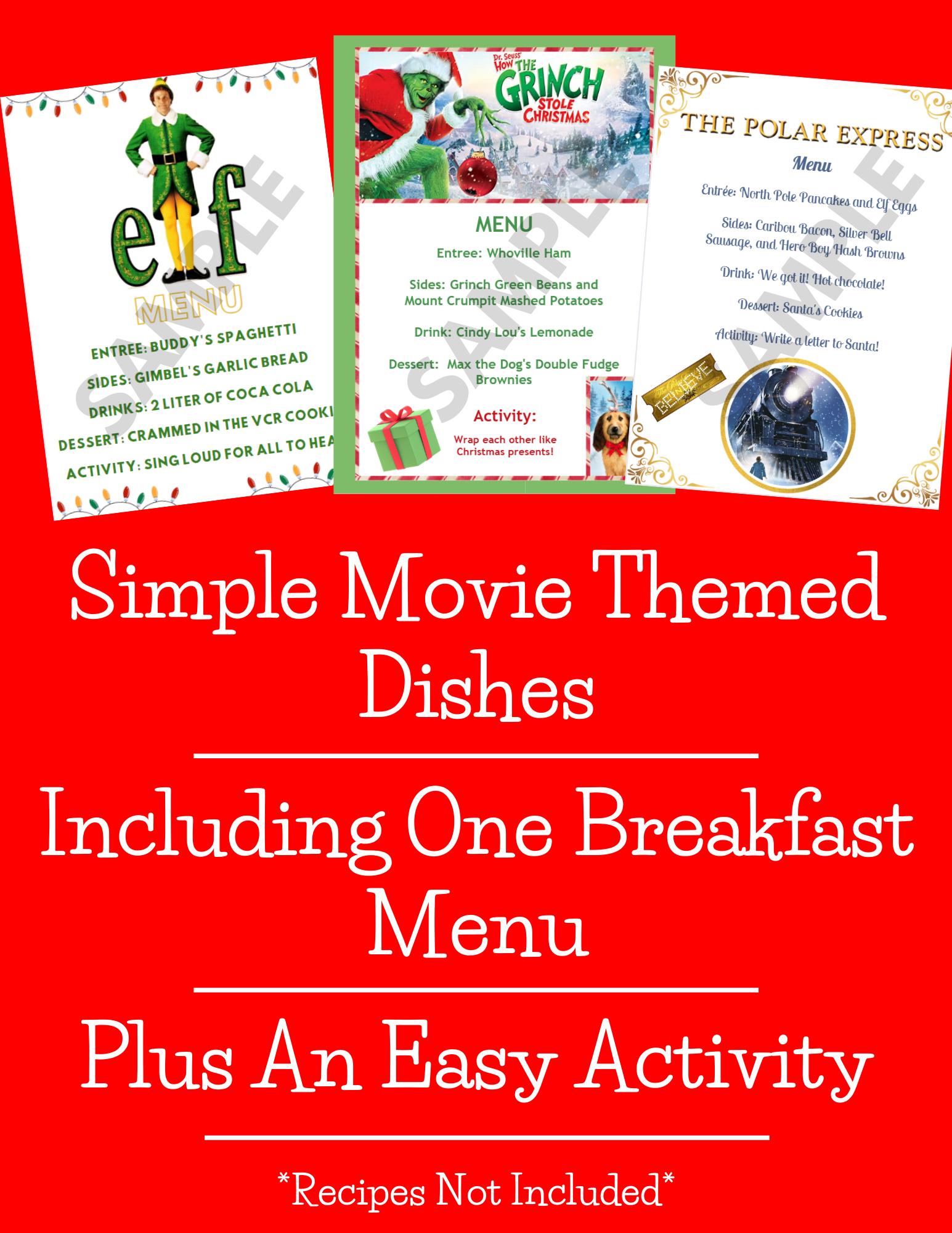 Set of 3 Christmas Movie Menus How the Grinch Stole Christmas, the ...