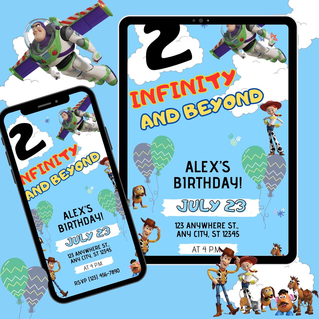Two Infinity and Beyond Digital Birthday Invitation Kids Birthday ...