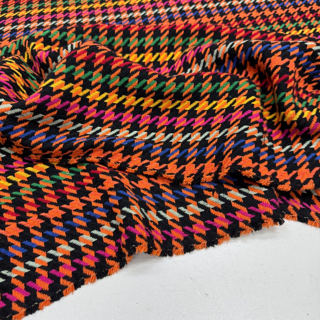Orange Bohemian Cotton Tweed Fabric by Yard, Textured Upholstery, Retro ...