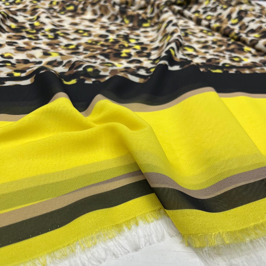 Yellow Watercolor Leopard Chiffon Fabric – Lightweight Sheer Soft ...