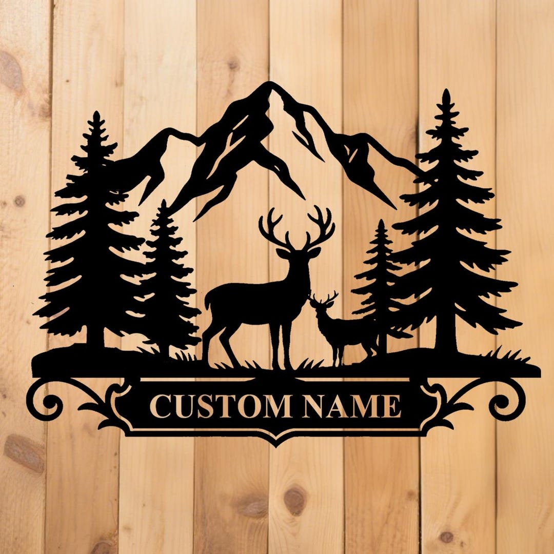 Custom Deer Family Name Sign,personalized Deer and Forest Cabin Metal ...