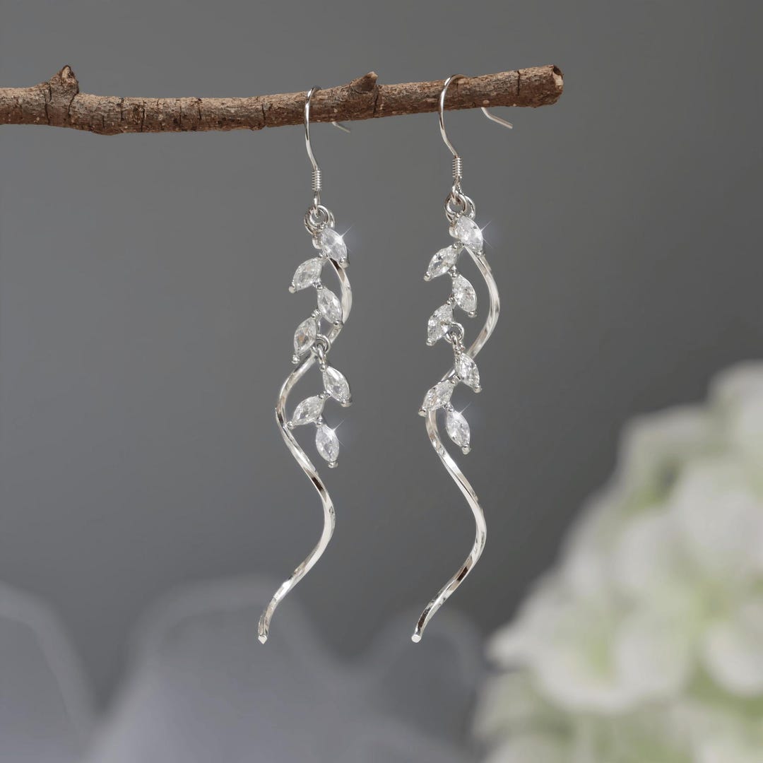 Silver Leaf Jewelry Set Leaf Dangle Earrings Bridal Wedding Gift for ...