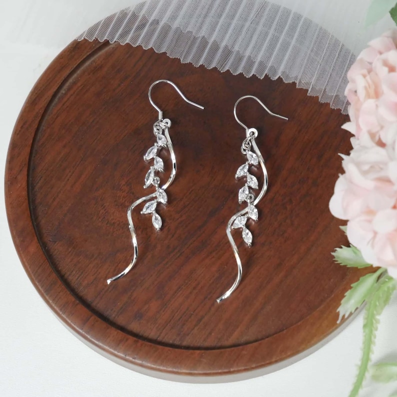 Silver Leaf Jewelry Set Leaf Dangle Earrings Bridal Wedding Gift for ...