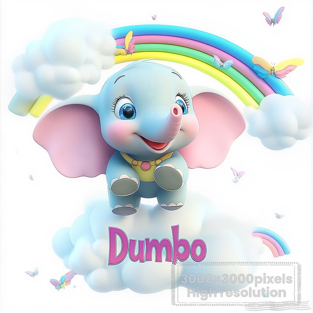 3D Dumbo Clipart, Cute Dumbo PNG, 1 Png+1 Svg Dumbo, Digital Design PNG File for Sublimation ...