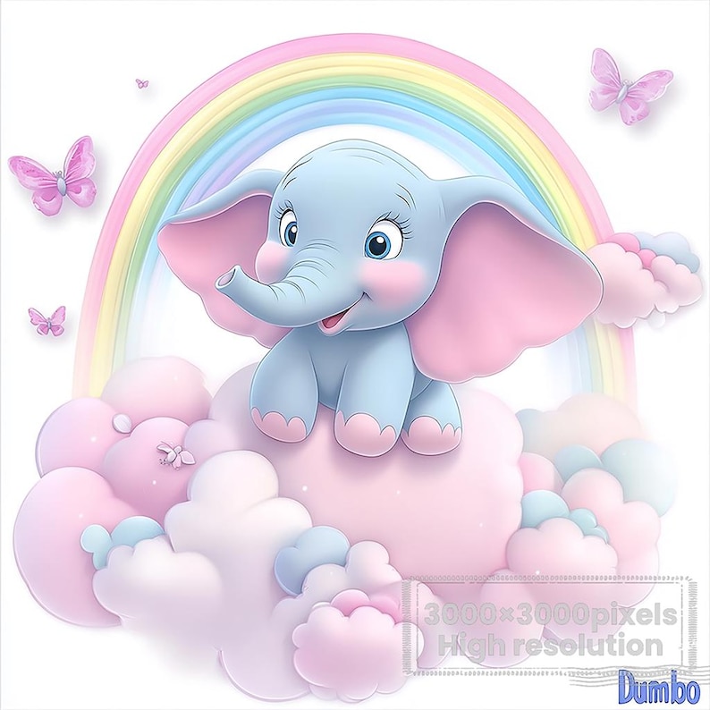 Flying Dumbo Clipart, Cute Dumbo in the Sky, 1 Png+1 Svg Dumbo, Digital ...