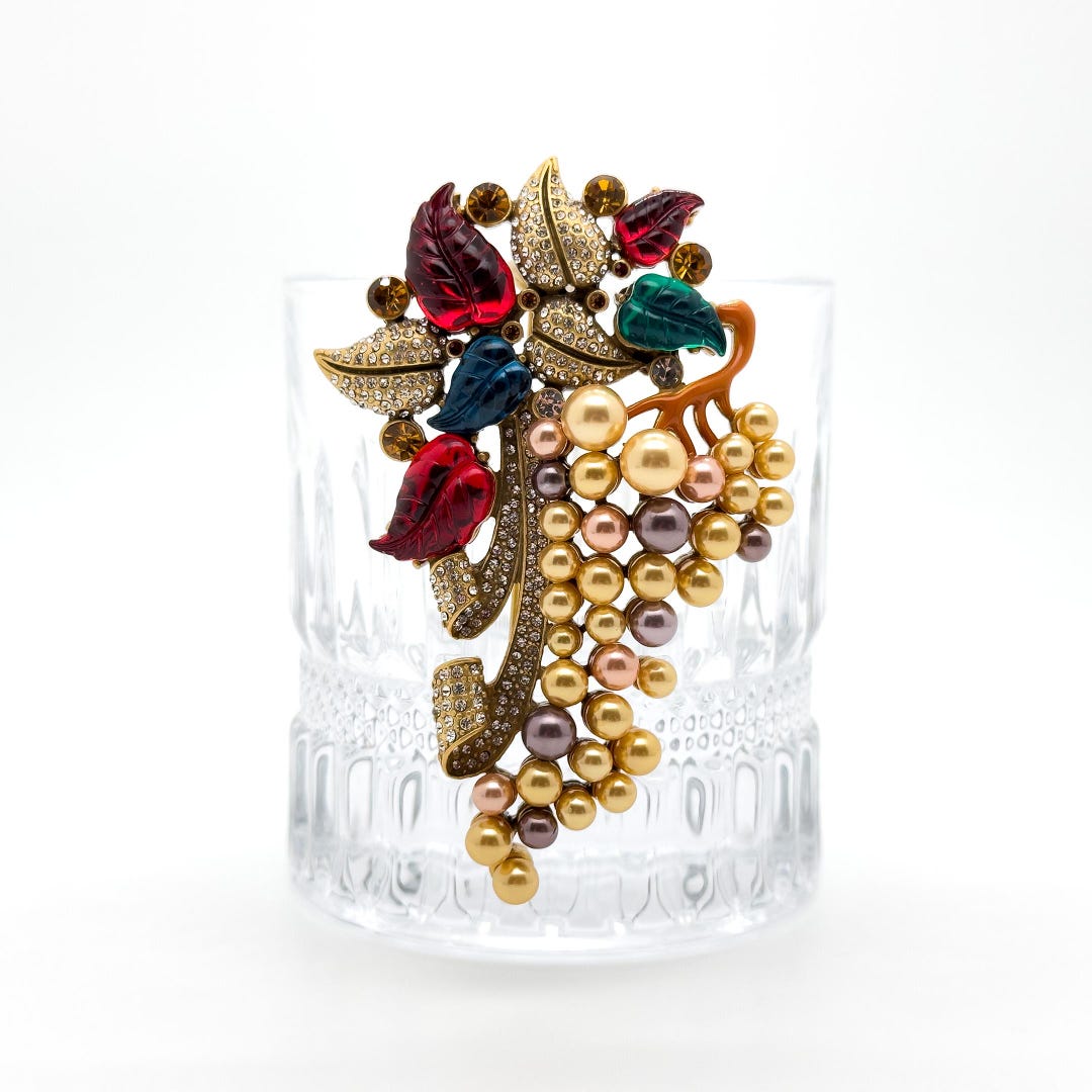 French Vintage Court-style Pearl and Grape Brooch, Pastoral Brooch ...