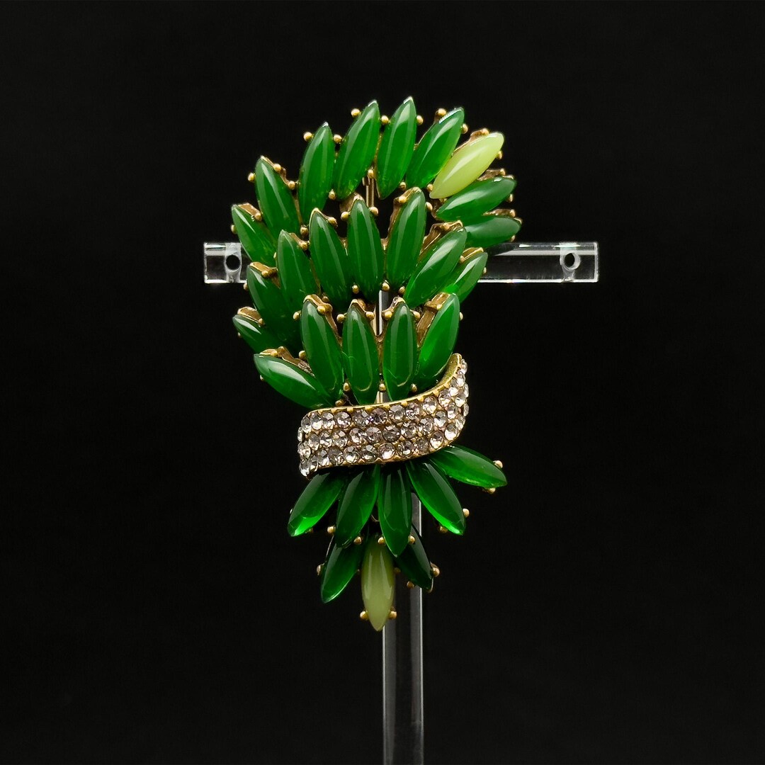French Vintage Fashion Green Wheat Ear Brooch, Green Brooch, Pastoral ...