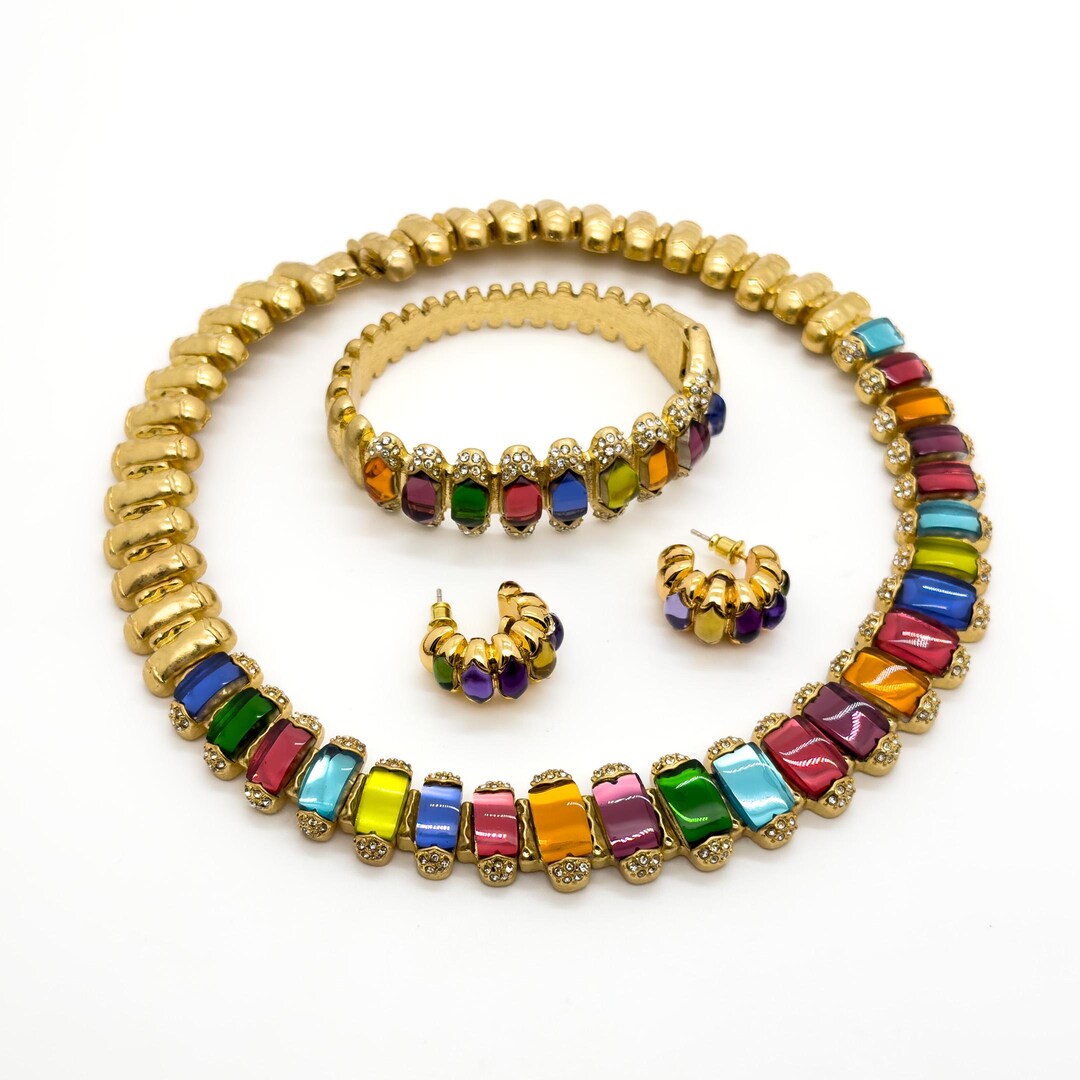 Vintage Palace Style Colorful Jewelry Set, Colorful Necklace, Vintage ...