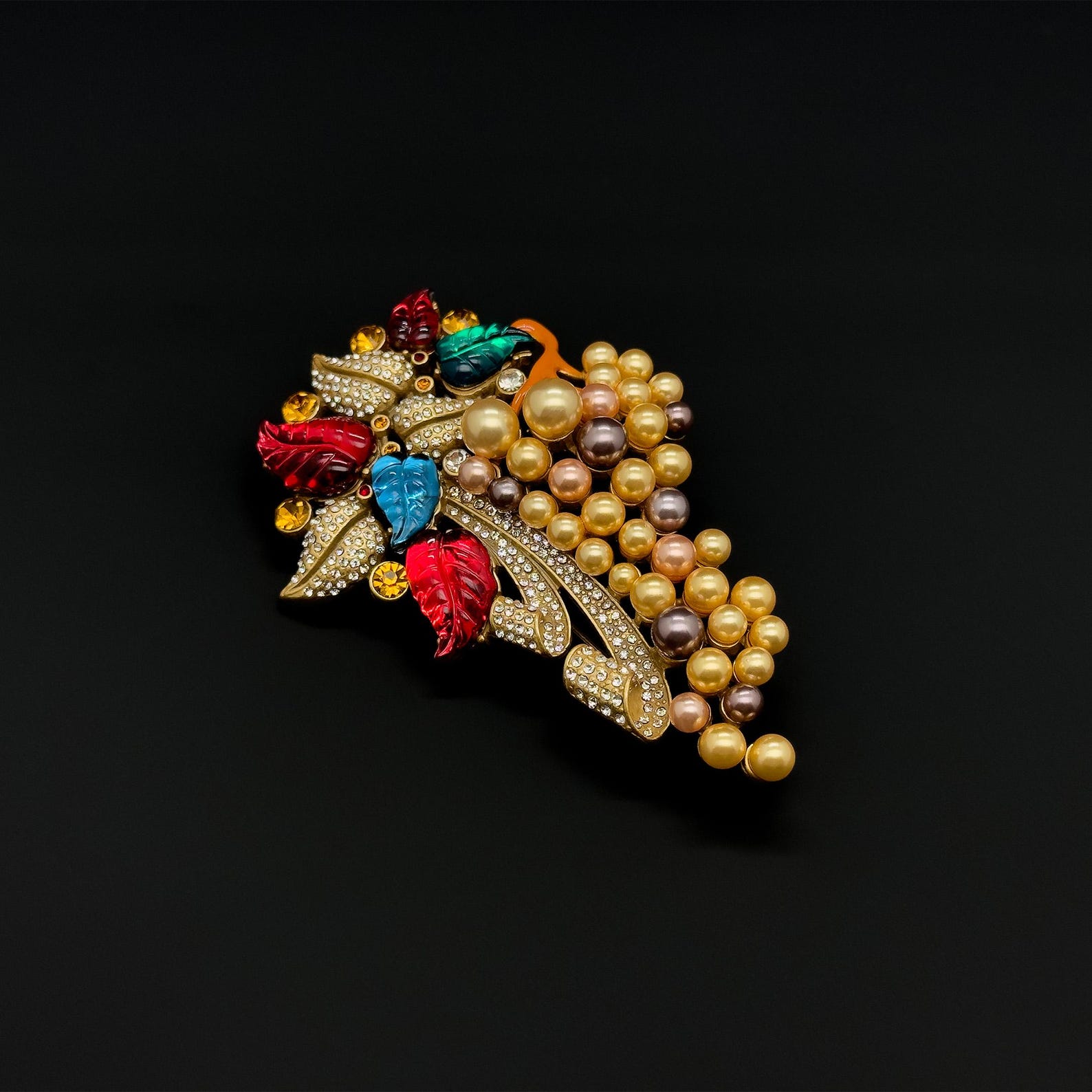 French Vintage Court-style Pearl and Grape Brooch, Pastoral Brooch ...