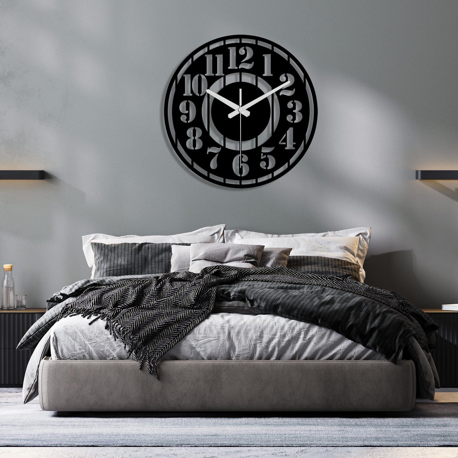 Modern Black Metal Wall Clock With Oversized Numbers – Silent Large ...