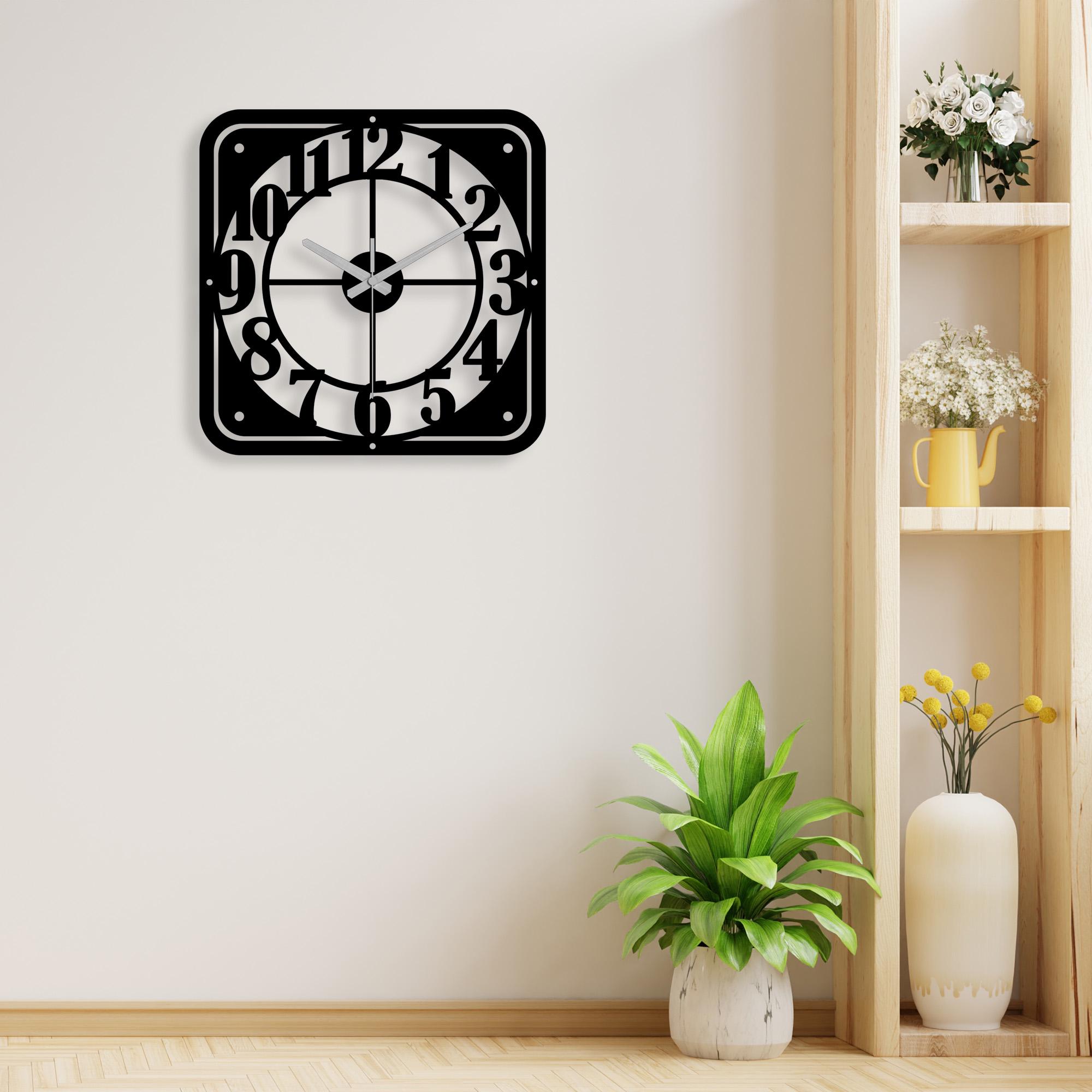 Contemporary Black Metal Wall Clock Unique Square Design Minimalist ...