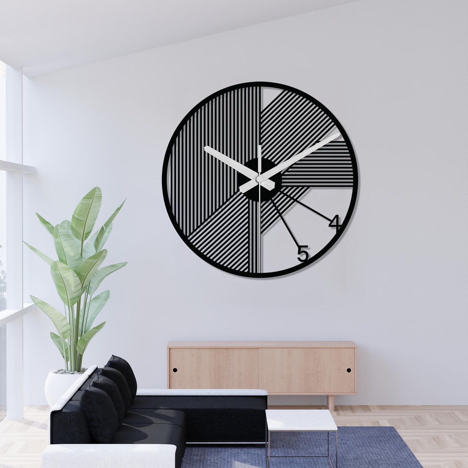 Geometric Line Art Oversized Wall Clock, Modern Design Large Clock ...