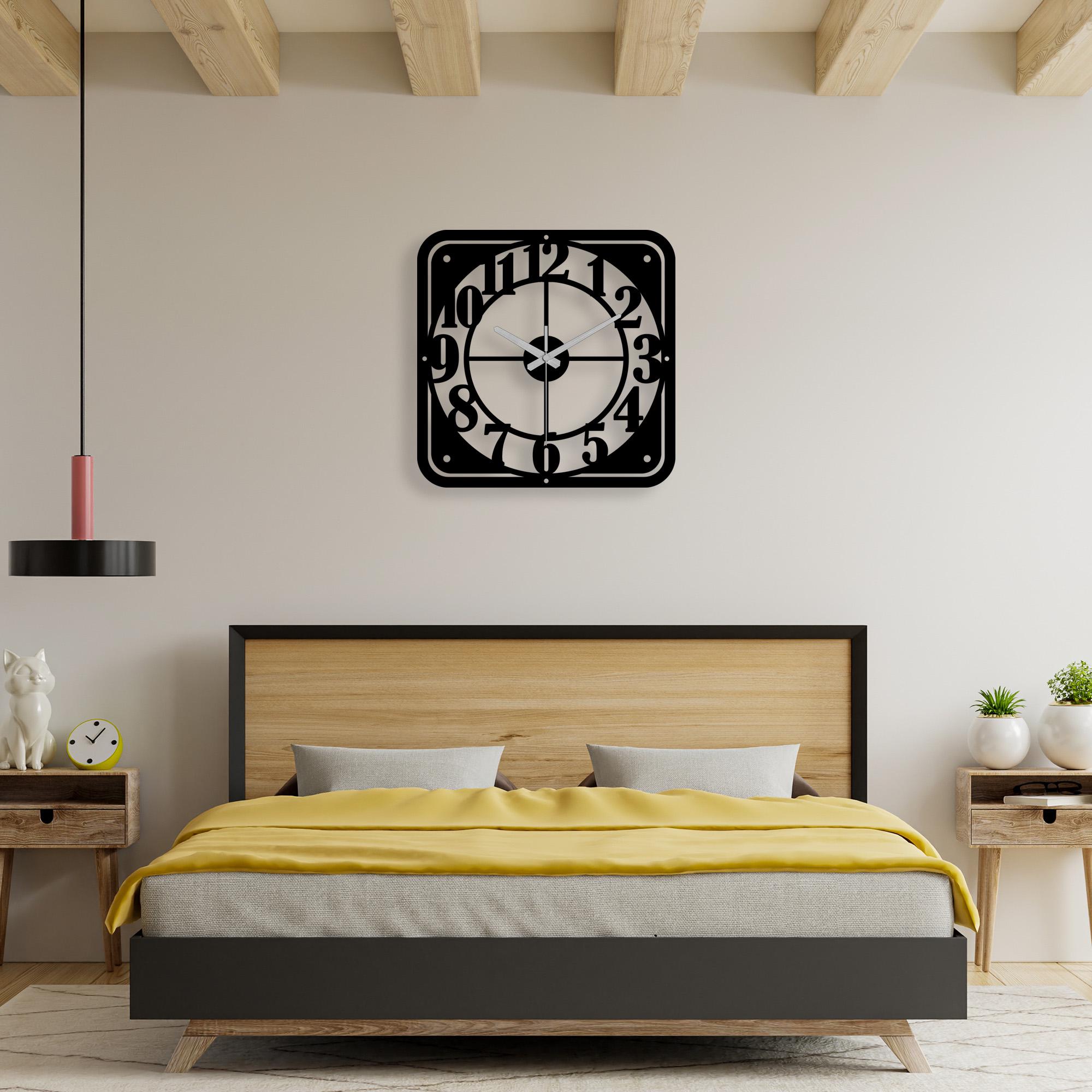 Contemporary Black Metal Wall Clock Unique Square Design Minimalist ...