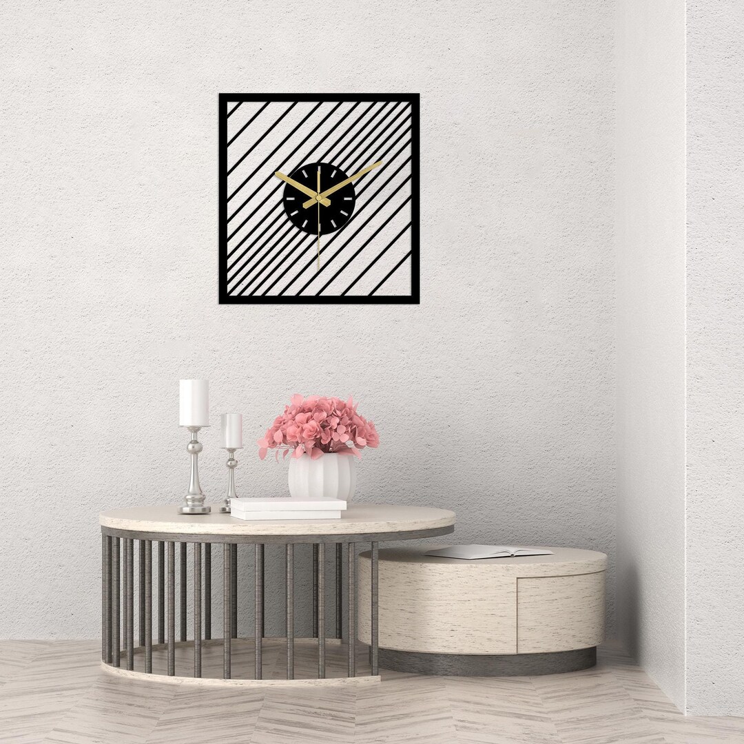 Square Wall Clock, Modern Striped Design, Oversized Silent Clocks ...