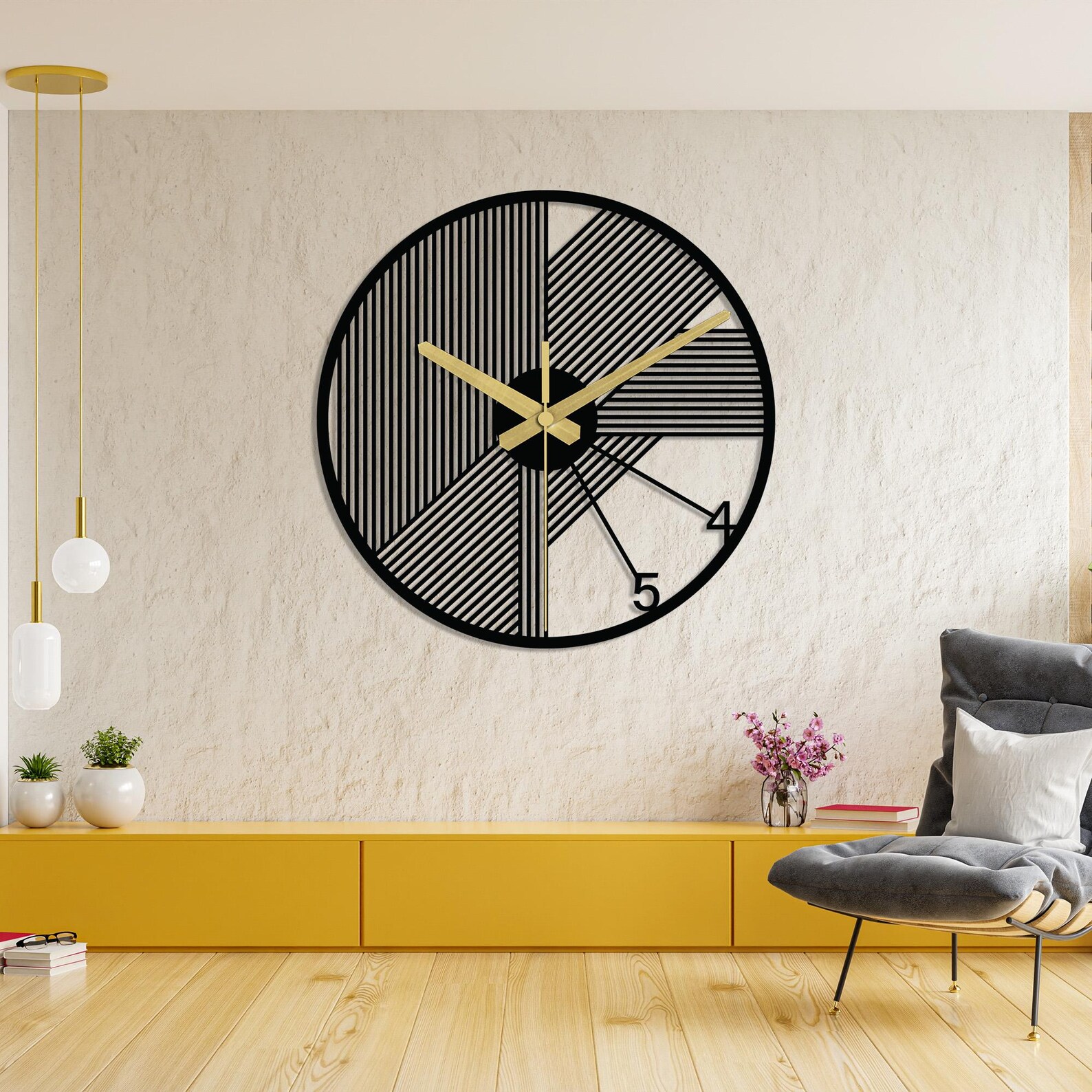 Geometric Line Art Oversized Wall Clock, Modern Design Large Clock ...